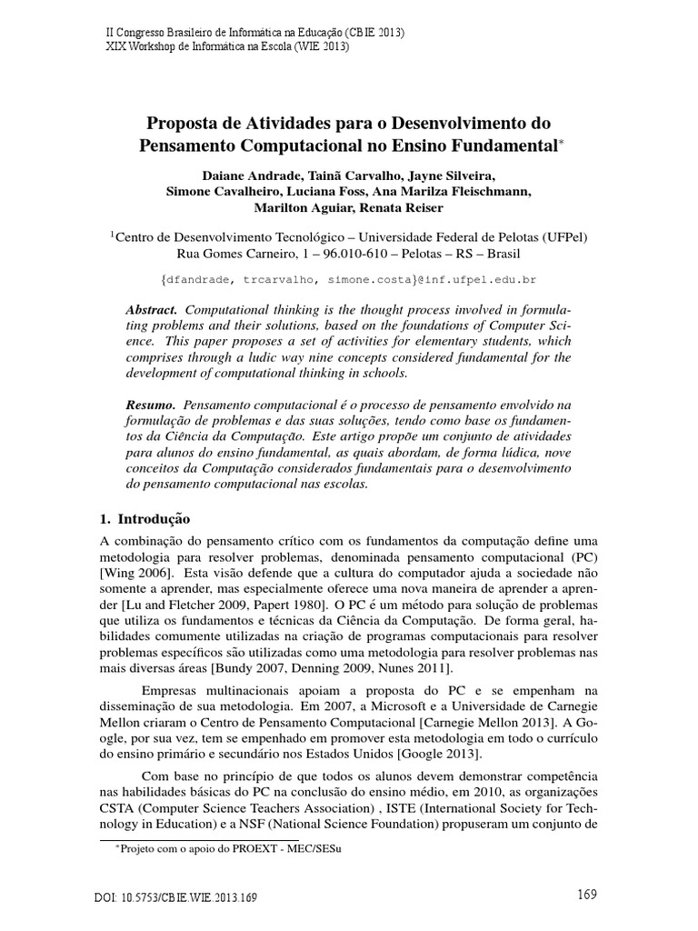 Proposta de Atividades para o Desenvolvimento Do Pensamento ...