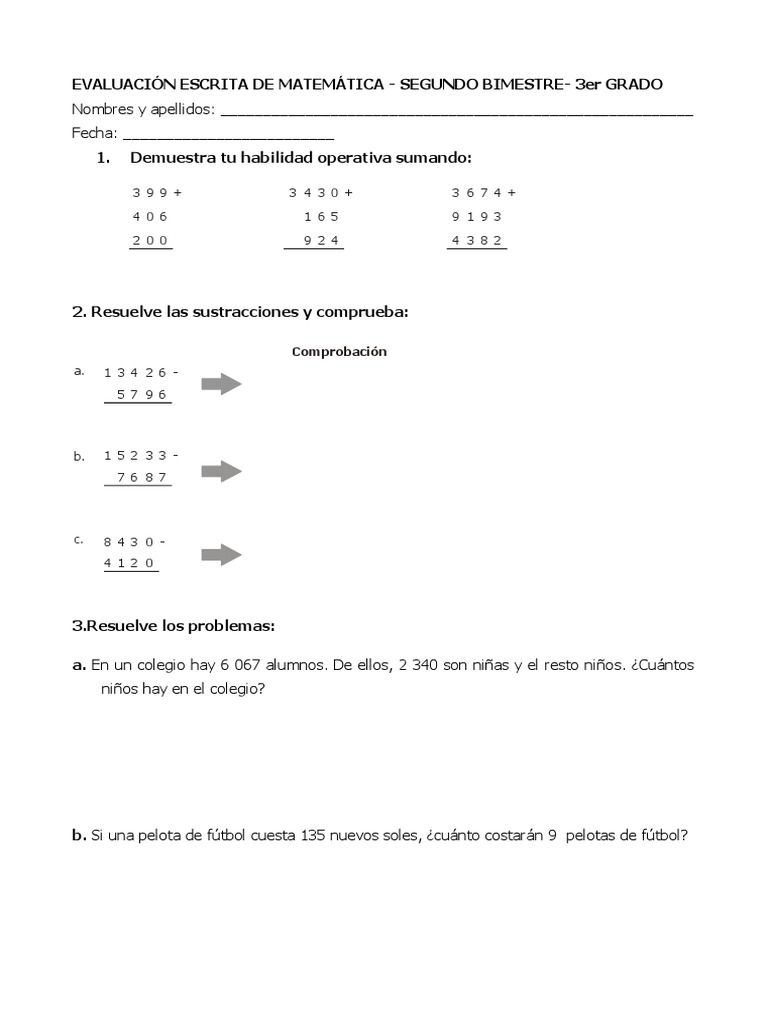 Examen de Matemática 3er Grado Iibimestre | PDF