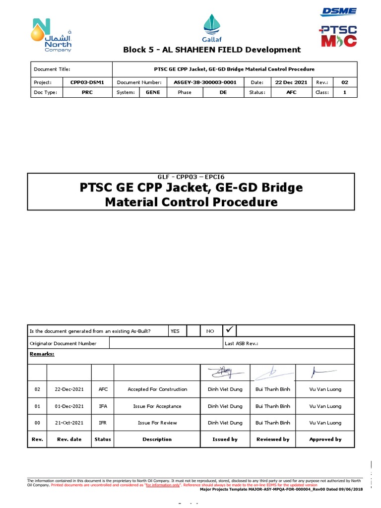 CPP03 DSM1 ASGEY 38 300003 0001 - Rev02 Material Control Procedure | Download Free PDF | Pipe ...