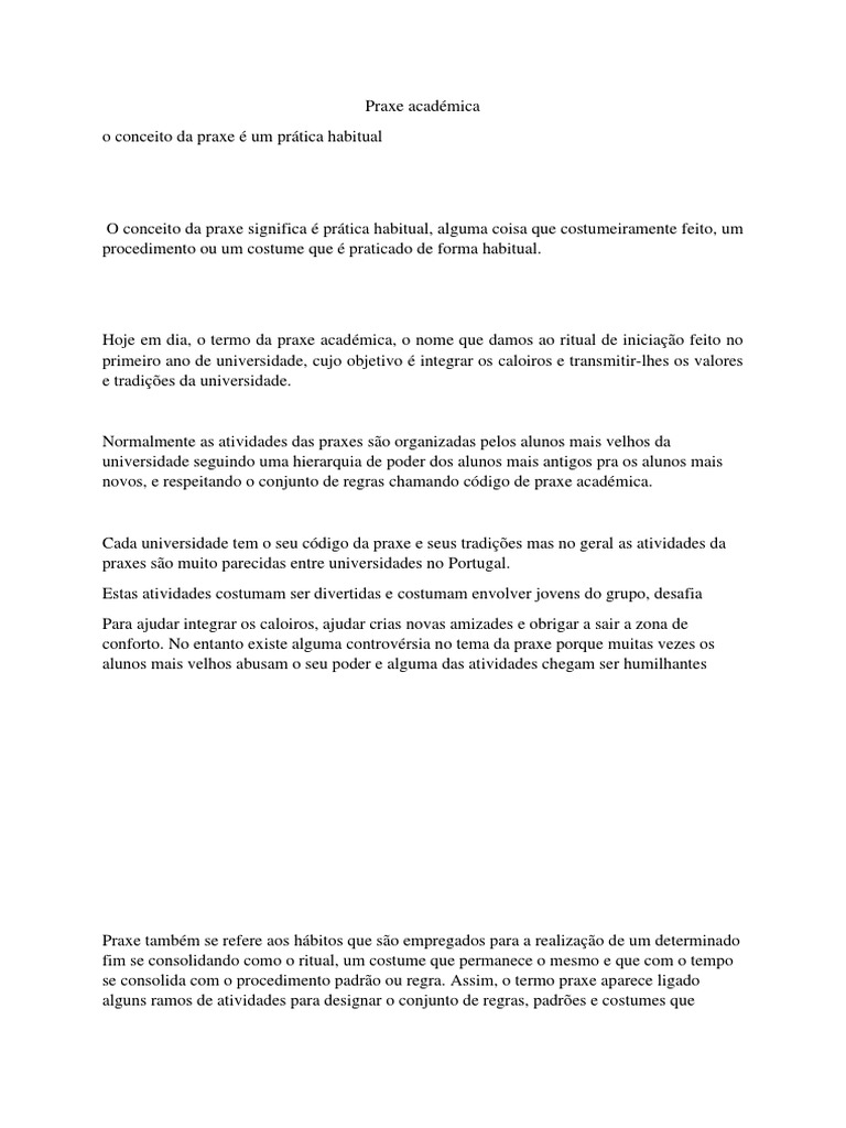 Significado e Práticas da Praxe Académica | PDF