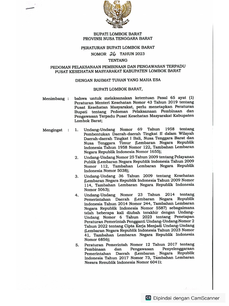 Perbup 26 Tahun 2023 Tentang Pedoman Pembinaan Puskesmas | PDF