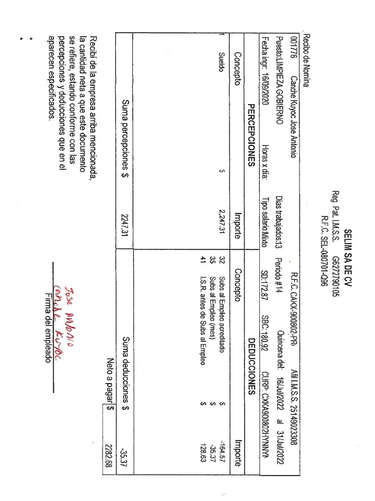 Recibo De Nomina Pdf