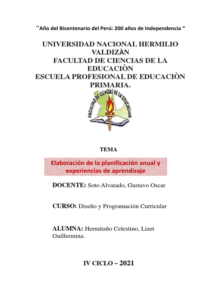 Elaboración De La Planificacion Anual Y Experiencias De Aprendizaje