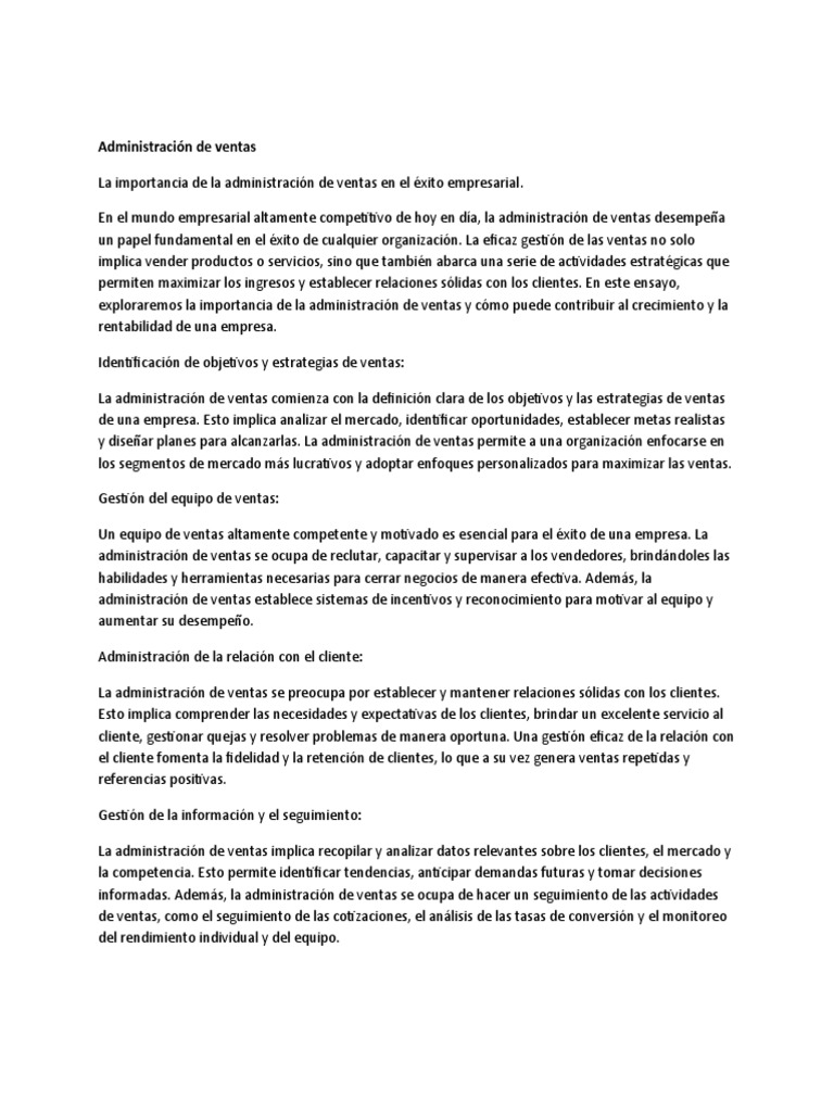 Ensayo - Administración de Ventas | PDF | Business | Mercado (economía)