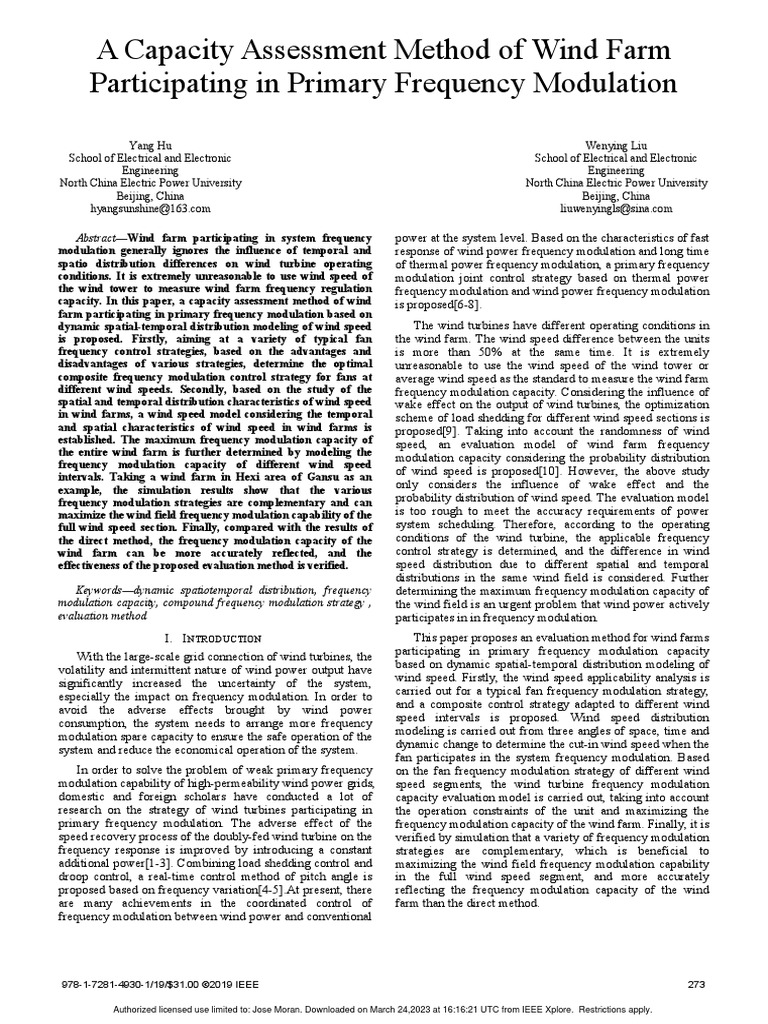 A Capacity Assessment Method Of Wind Farm Participating In Primary