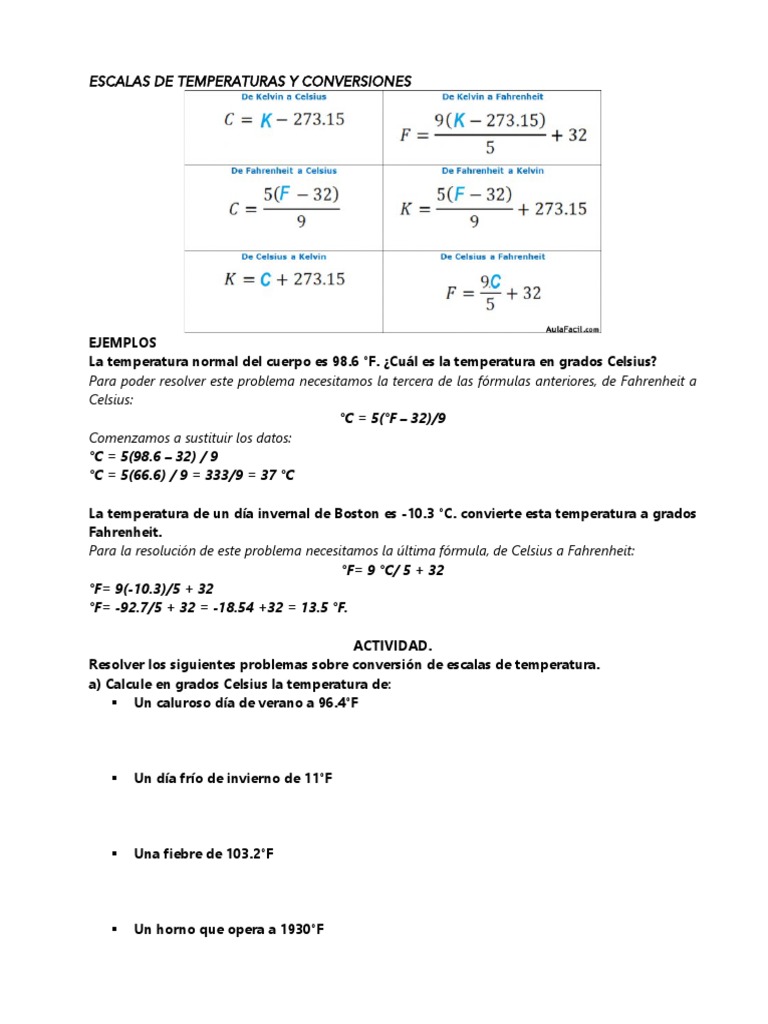 Conversión de Temperaturas y Fórmulas | PDF