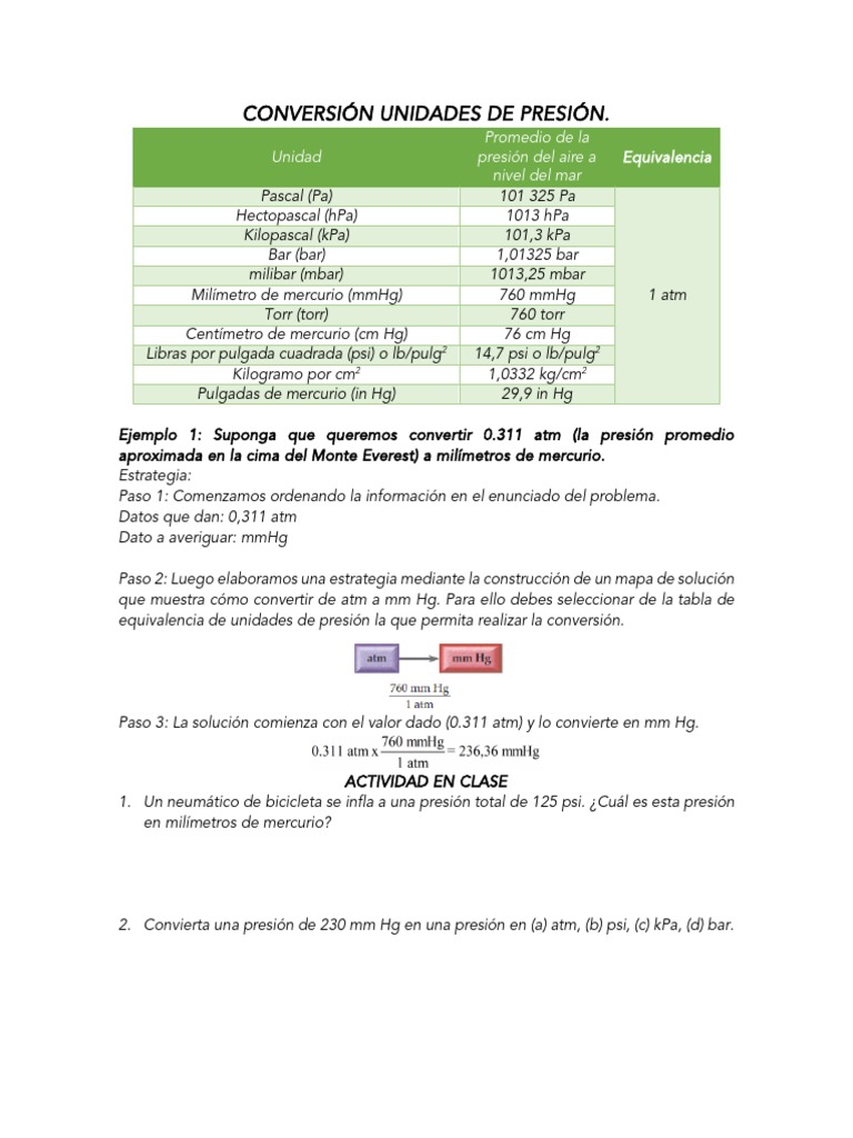 Conversión Unidades de Presión | PDF | Pascal (Unidad) | Presión
