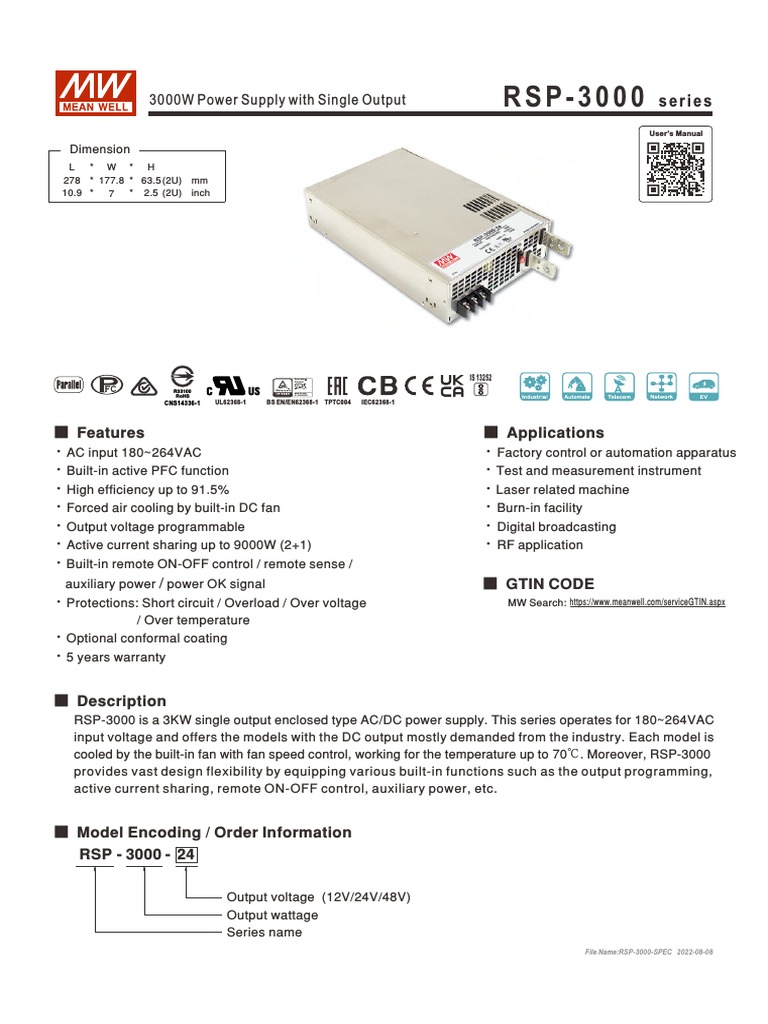 RSP 3000 Spec | Download Free PDF | Power Supply | Rectifier