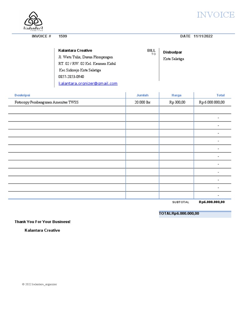 Invoice #1599 for Fotocopy Services | PDF