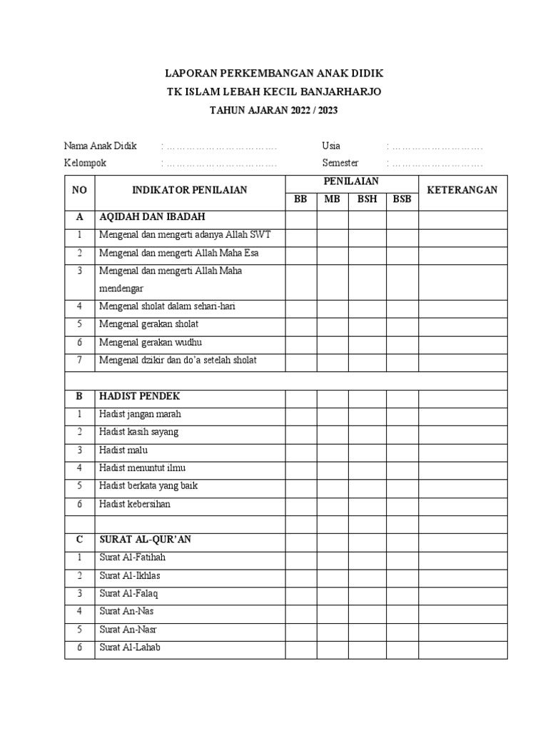 Laporan Perkembangan Anak Didik | PDF
