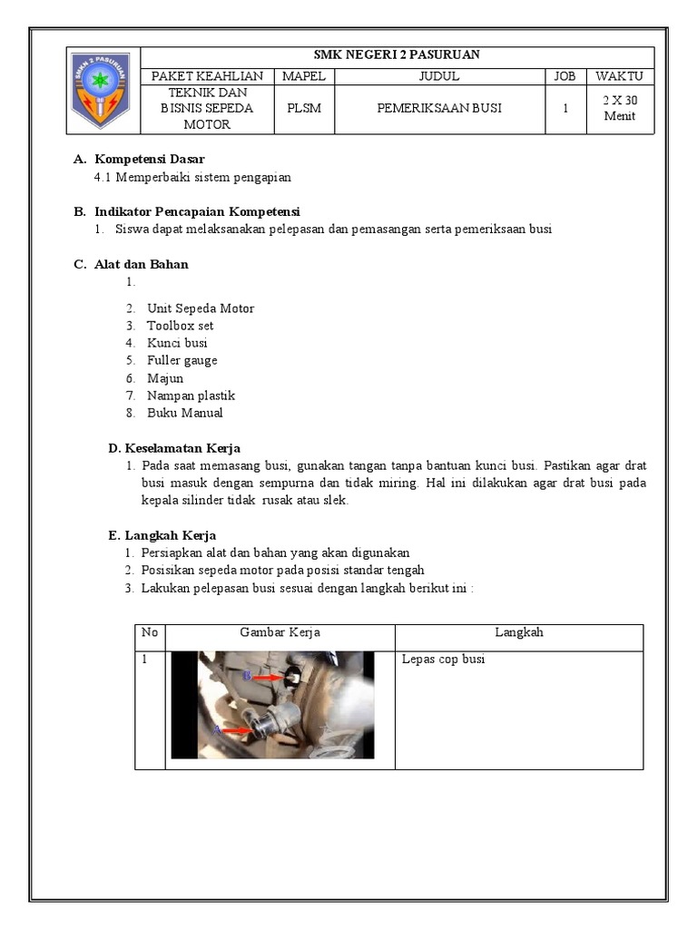 JOB PLSM Pemeriksaan Busi (Print) | PDF