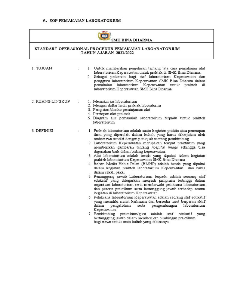 Sop Pemakaian Laboratorium | PDF