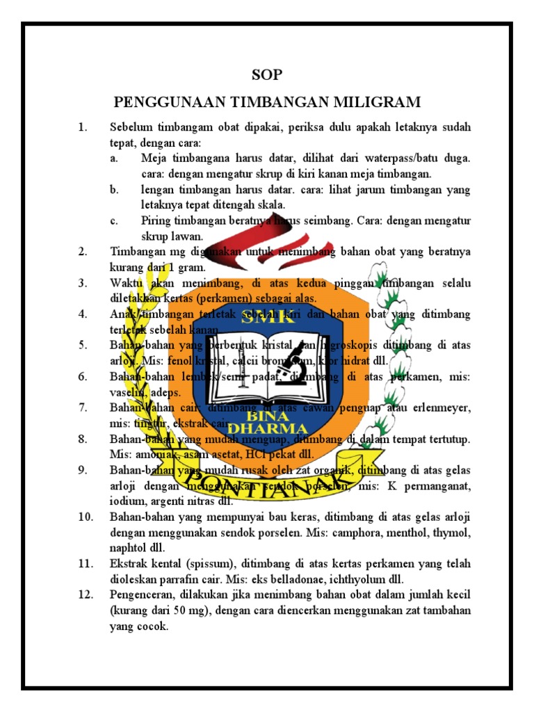 Sop Penggunaan Timbangan Miligram | PDF