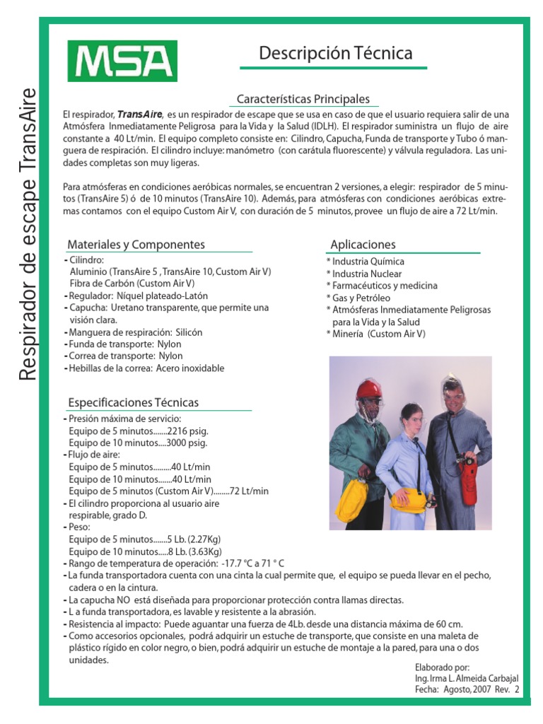 Respiradores de Escape TransAire | PDF | Materiales