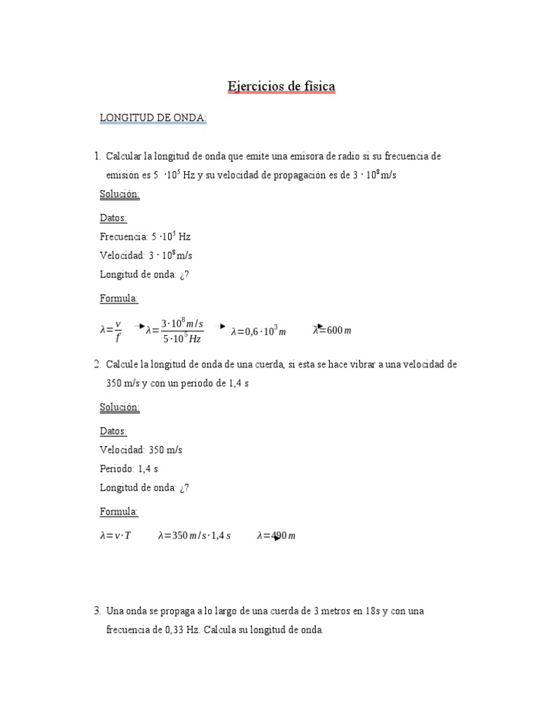 Ejerciciosdeondas | PDF | Frecuencia | Longitud de onda