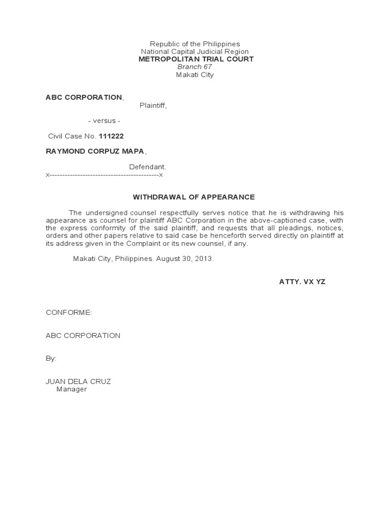 Legal Notice: Counsel Withdrawal | PDF | Finance & Money Management