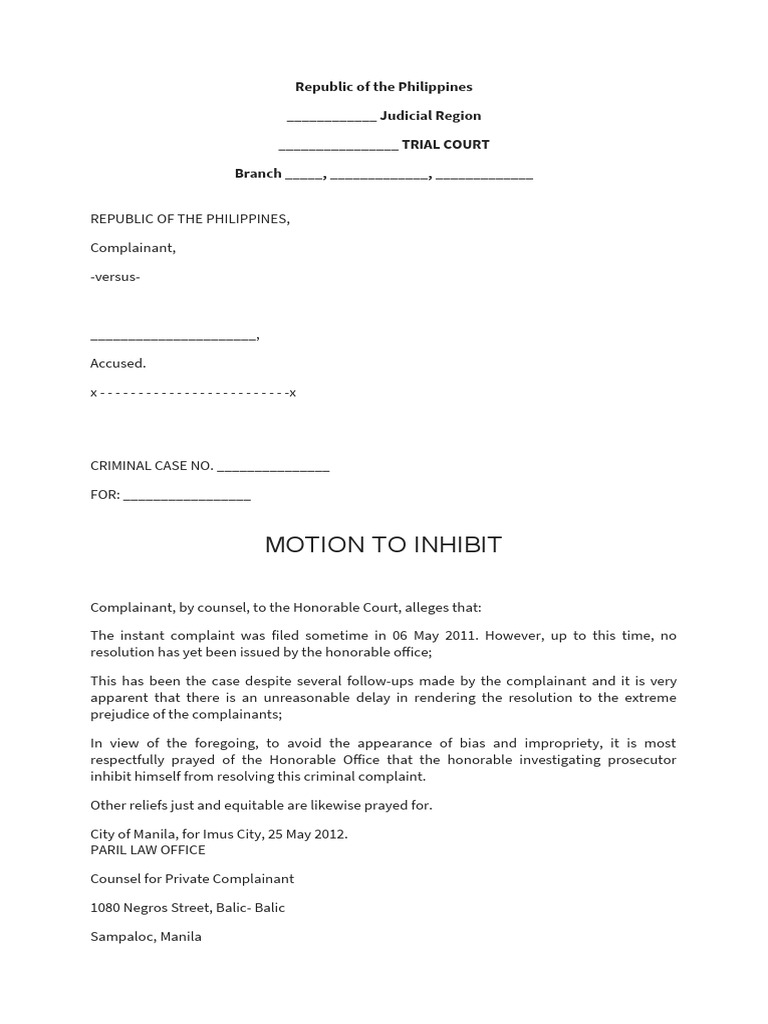 Motion To Inhibit | PDF