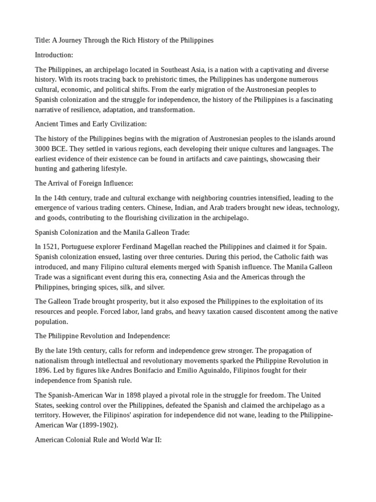 The History of The Philippines Essay | PDF | Philippines | Sustainability