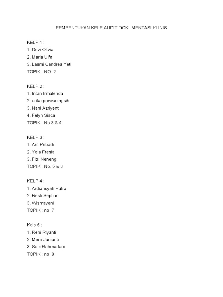 Pembentukan Kelp Audit Dokumentasi Klinis | PDF