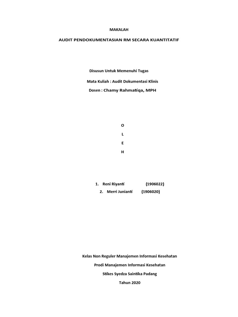 Tugas Makalah Kel 5 Audit Dokumentasi Klinis | PDF