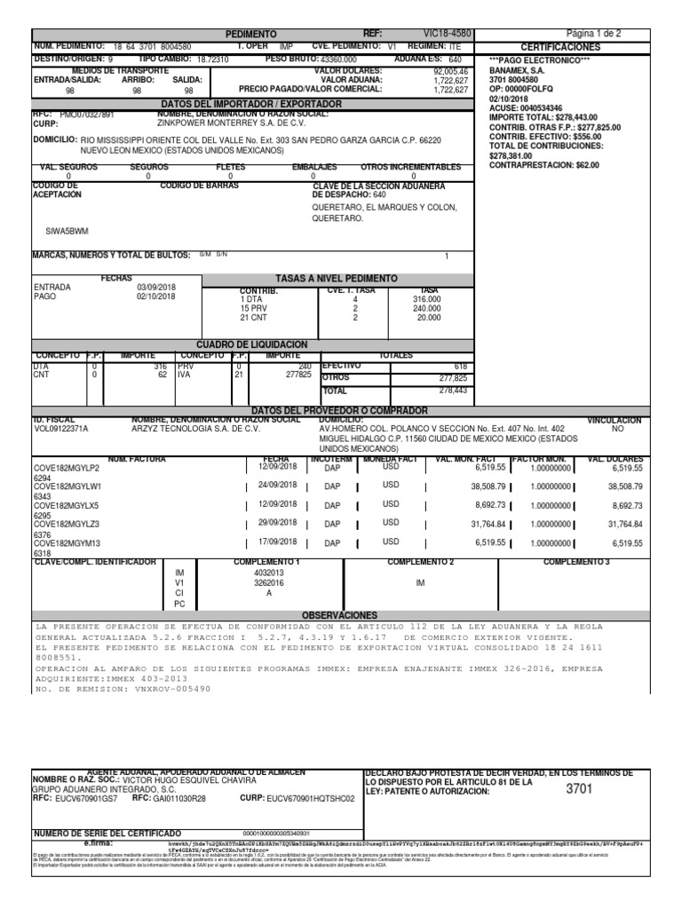 Detalles del Pedimento Aduanal V1 | PDF | Economias | Justicia
