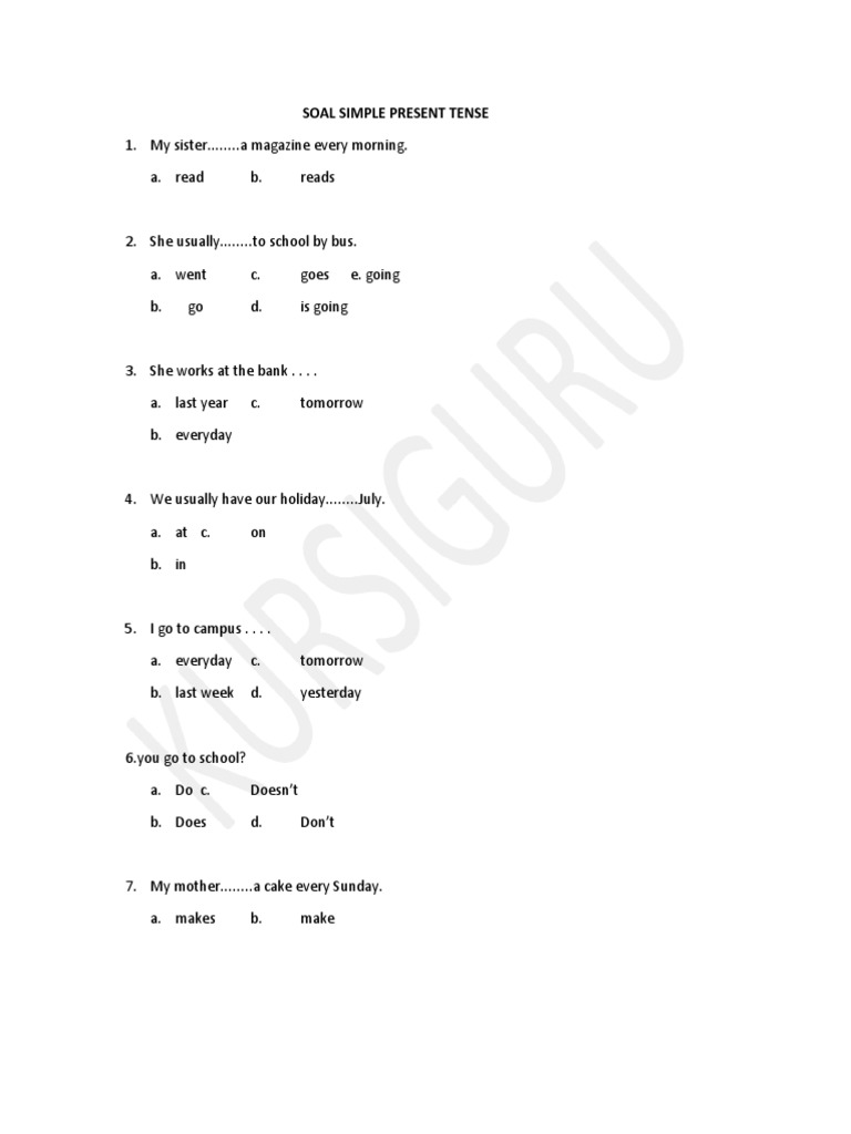 Contoh Soal Simple Present Tense PDF | PDF | Cuisine | Food And Drink