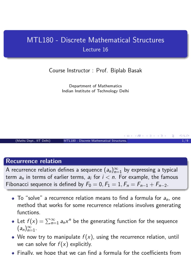 Combinatorics 17 Pdf Recurrence Relation Algorithms