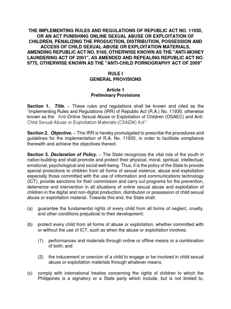 RA11930 (Anti OSAEC) Law IRR | PDF | Internet | Search Warrant