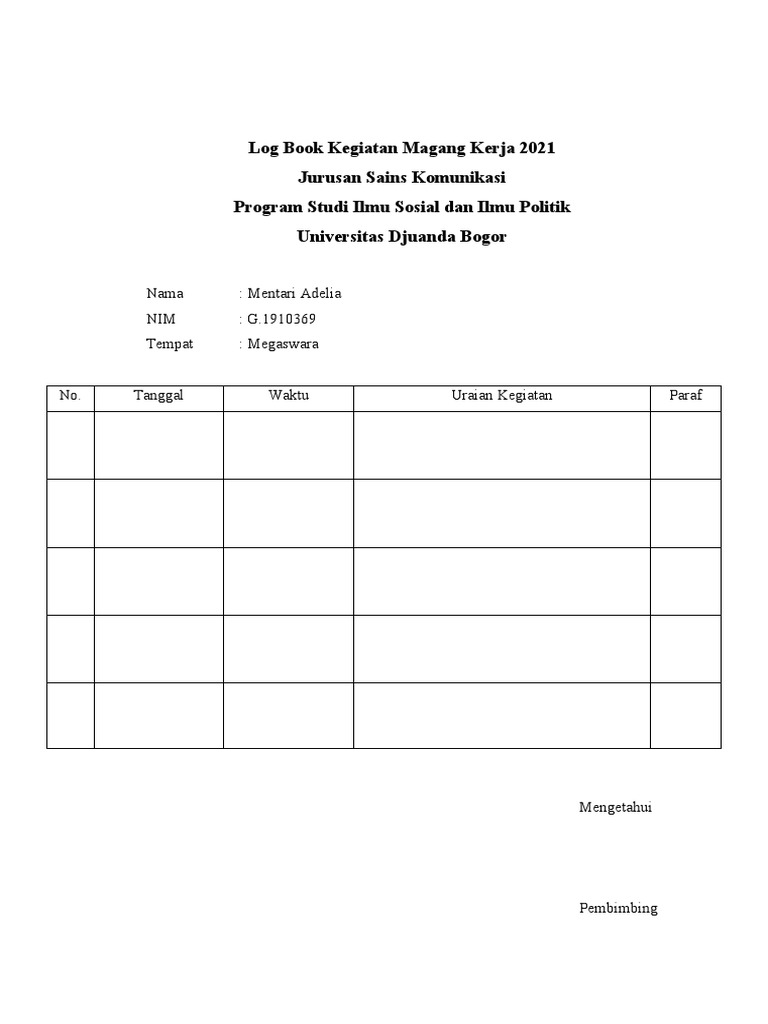 Log Book Kegiatan Magang Kerja 2021 | PDF
