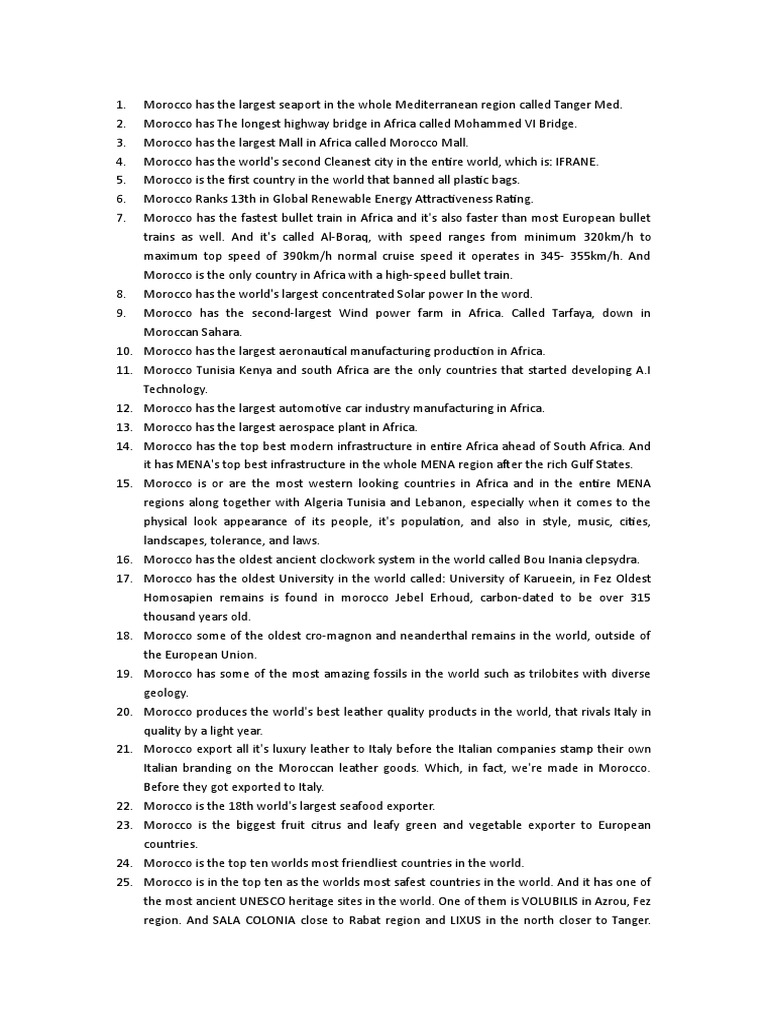 Morocco Facts | PDF | Morocco | Africa