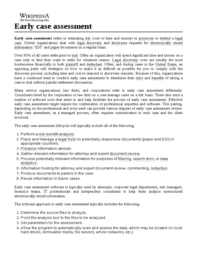 Early Case Assessment | PDF | Discovery (Law) | Information Science