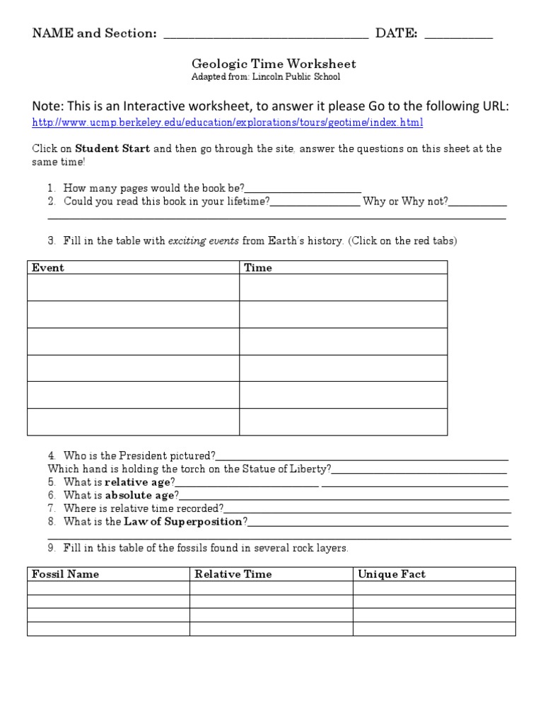 Geologic Time Worksheet | Download Free PDF | Geologic Time Scale ...