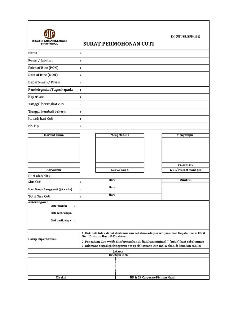 Form Cuti & Izin New 170623 | PDF