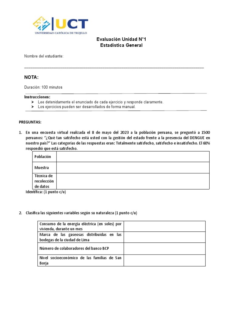 Evaluación Unidad N°1 Estadística General | PDF | Informática