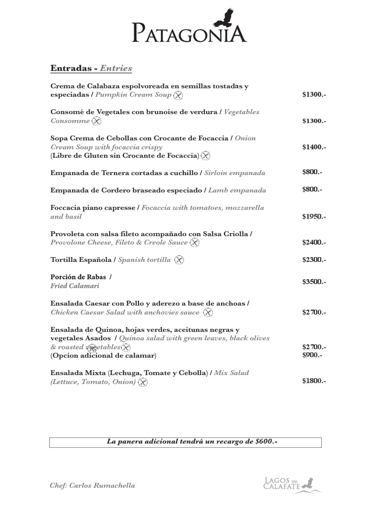 2020 Menu Patagonia Restaurante | PDF | ensalada | Cocina occidental