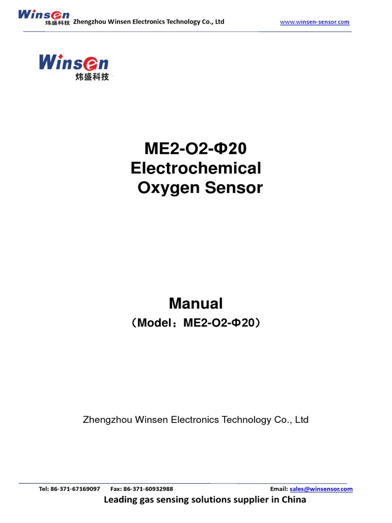 ME2-O2-Ф20 Electrochemical Oxygen Sensor: Manual | PDF | Electrochemistry | Sensor