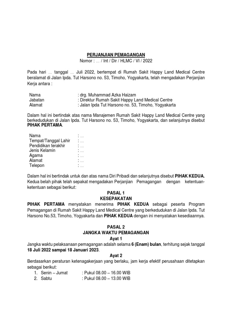 Draft Perjanjian Pemagangan | PDF | Hukum