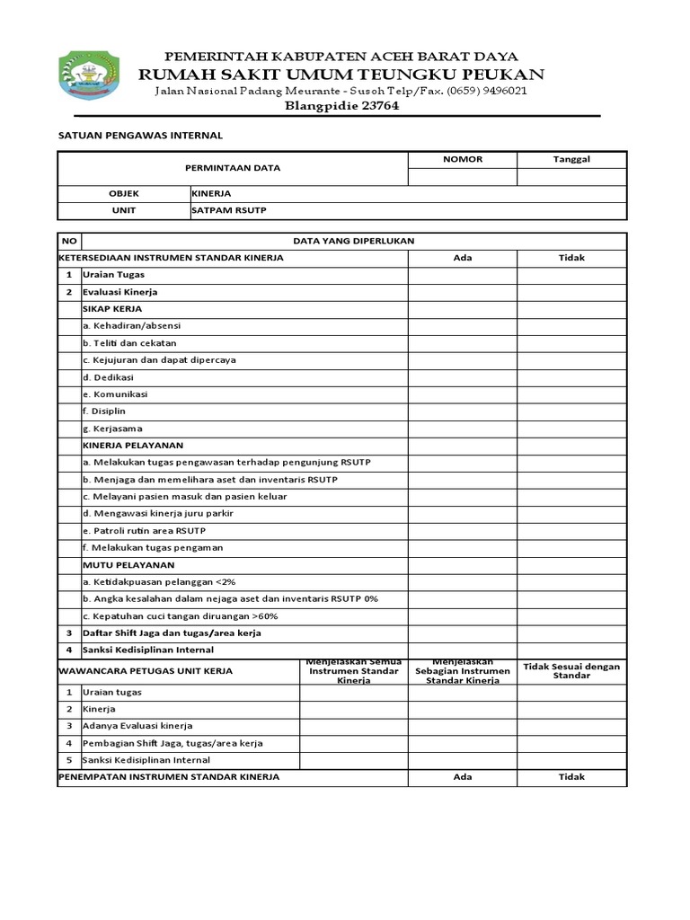 Instrumen Survey Data Kinerja Satpam | PDF