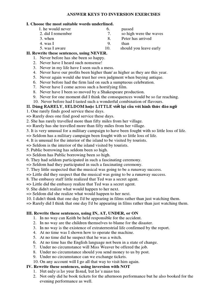 Keys To Inversion Exercises | PDF