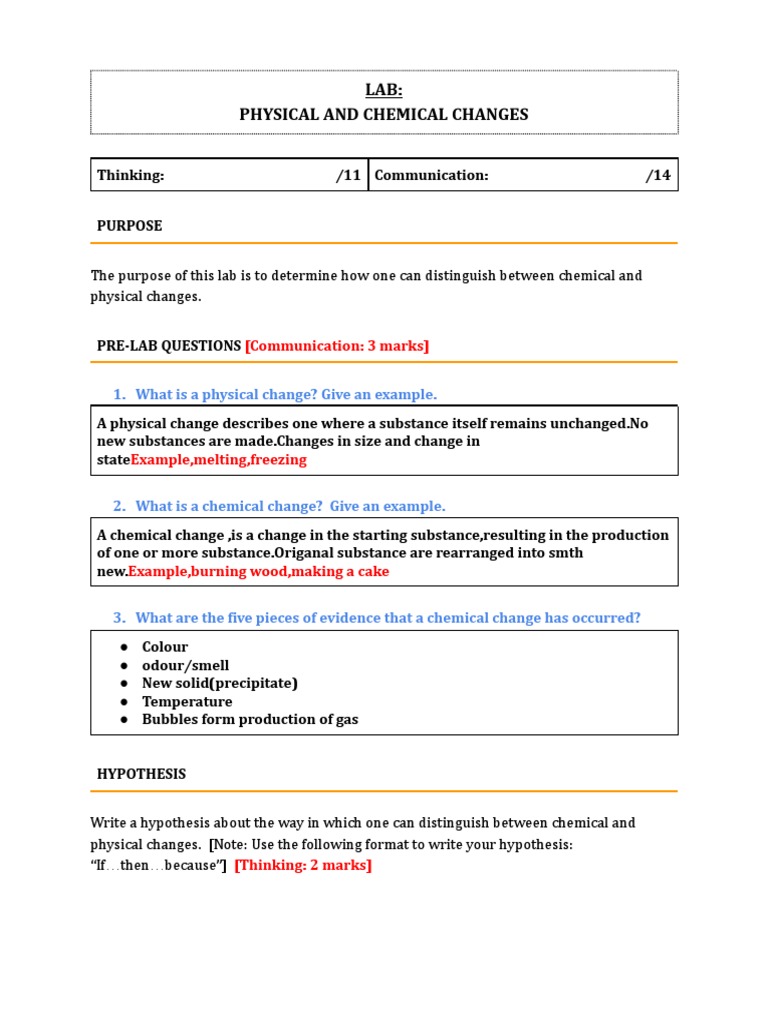 Physical and Chemical Changes Lab Report | PDF | Chemistry | Chemical ...