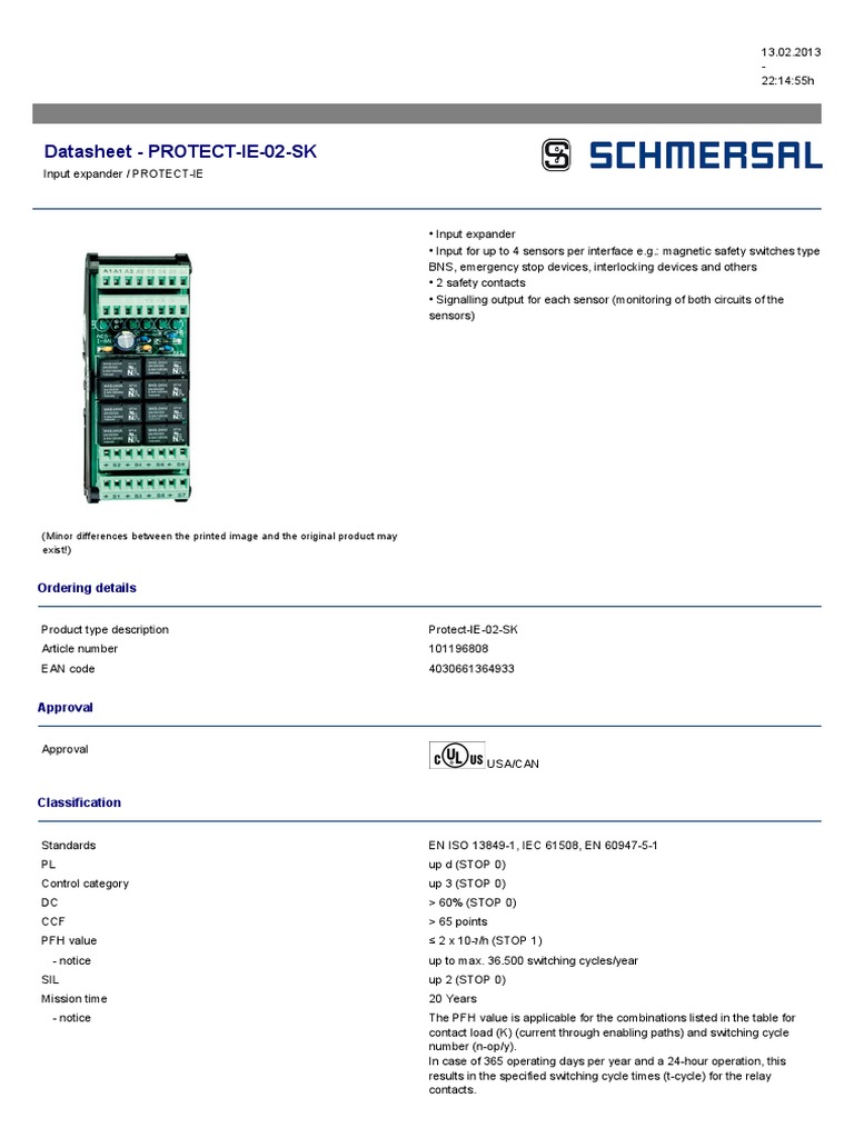 Schmersal Protect Ie02 SK Datasheet | PDF | Relay | Alternating Current