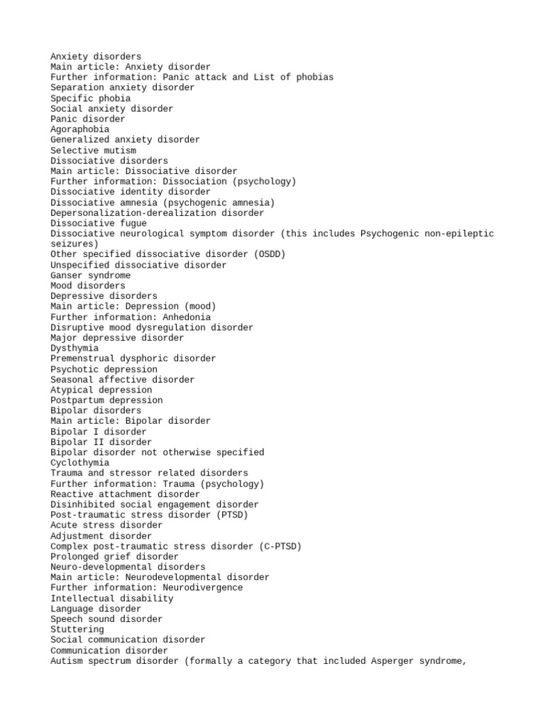 List of All Mental Disorders | PDF | Mental Disorder | Phencyclidine