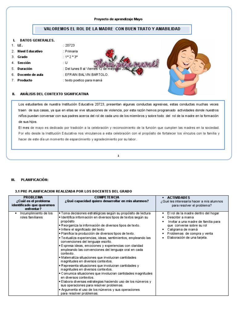 Proyecto de Aprendizaje: Día de la Madre | PDF | Números | Geometría