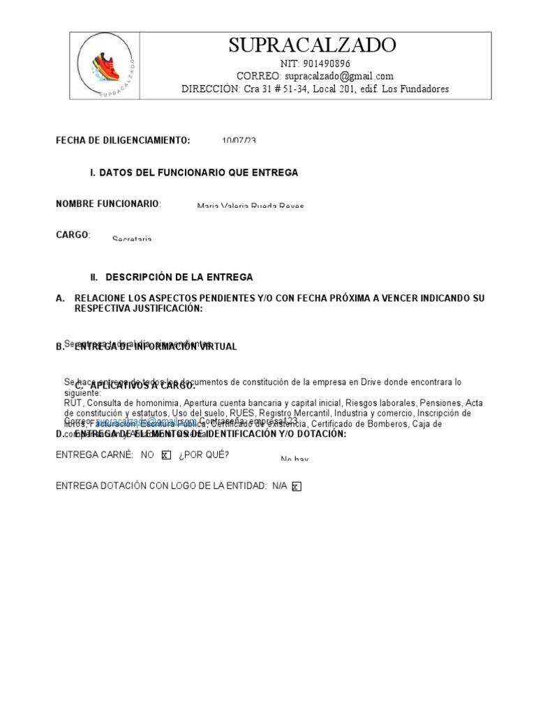 Formato Entrega de Cargo | PDF