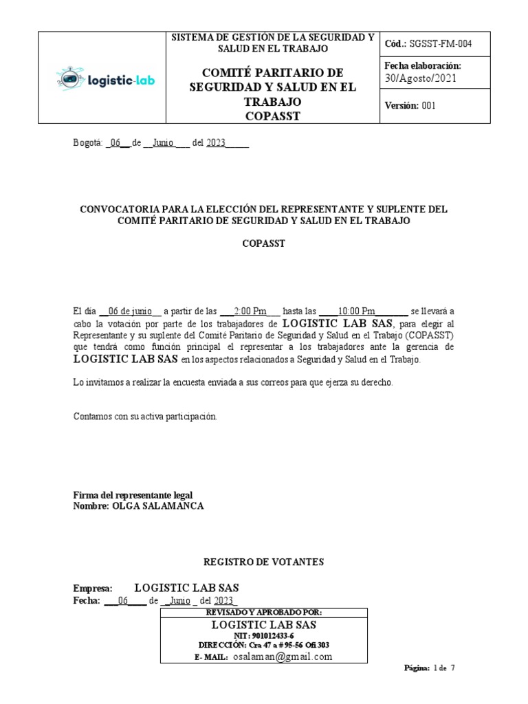 SGSST-FM-004 Formatos Conformacion Del COPASST | PDF | Gobierno