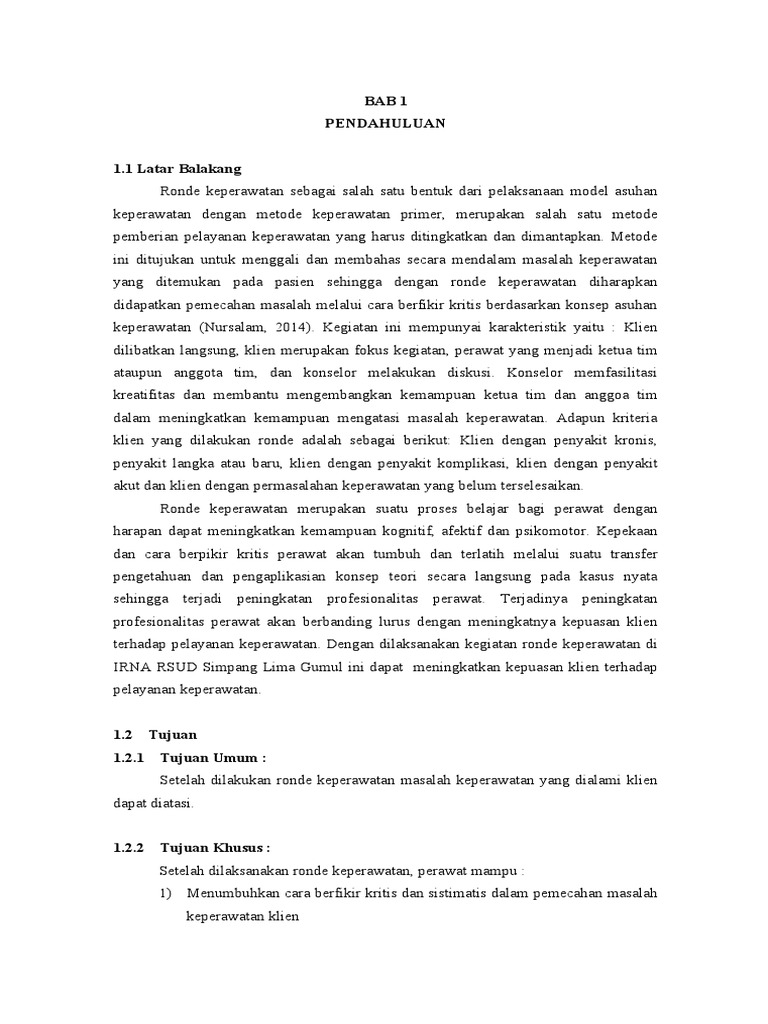 Bab 1 Dan Bab 2 Ronde Keperawatan | PDF