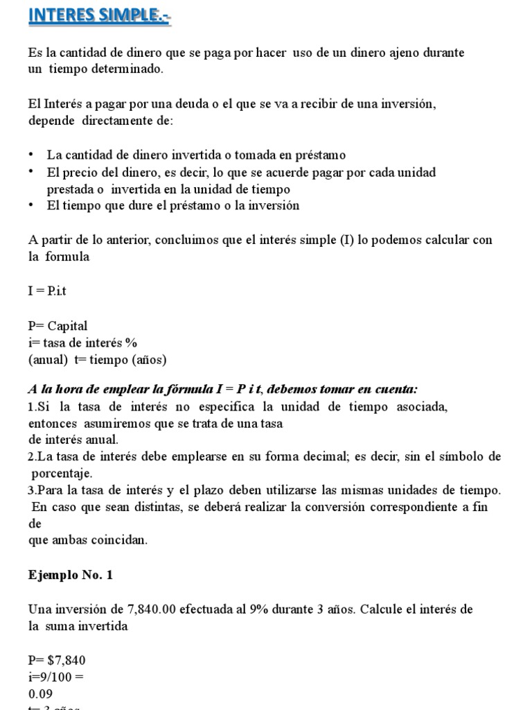 Clase No.1 y No. 2 Interes Simple y Tiempo Exacto y Aproximado | PDF | Interés | Tasas de interés
