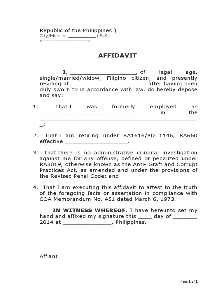 Affidavit of No Pending Criminal Investigation or Prosecution | PDF
