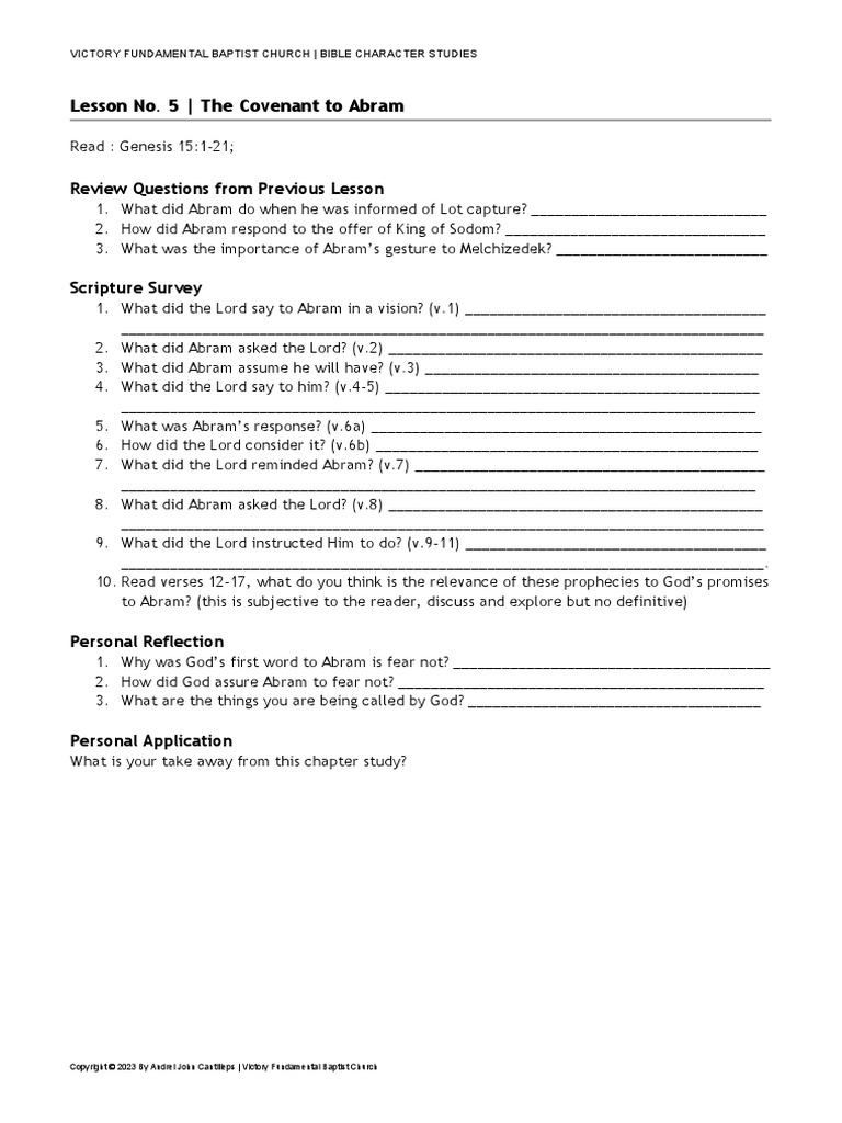 VFBC - Character Studies - Abraham - Lesson No.05 (Handouts) | PDF