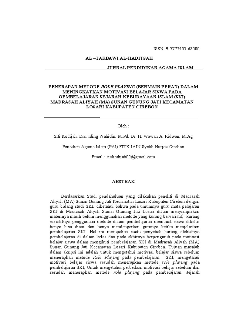 PENERAPAN METODE ROLE PLAYING (BERMAIN PERAN) DALAM MENINGKATKAN ...